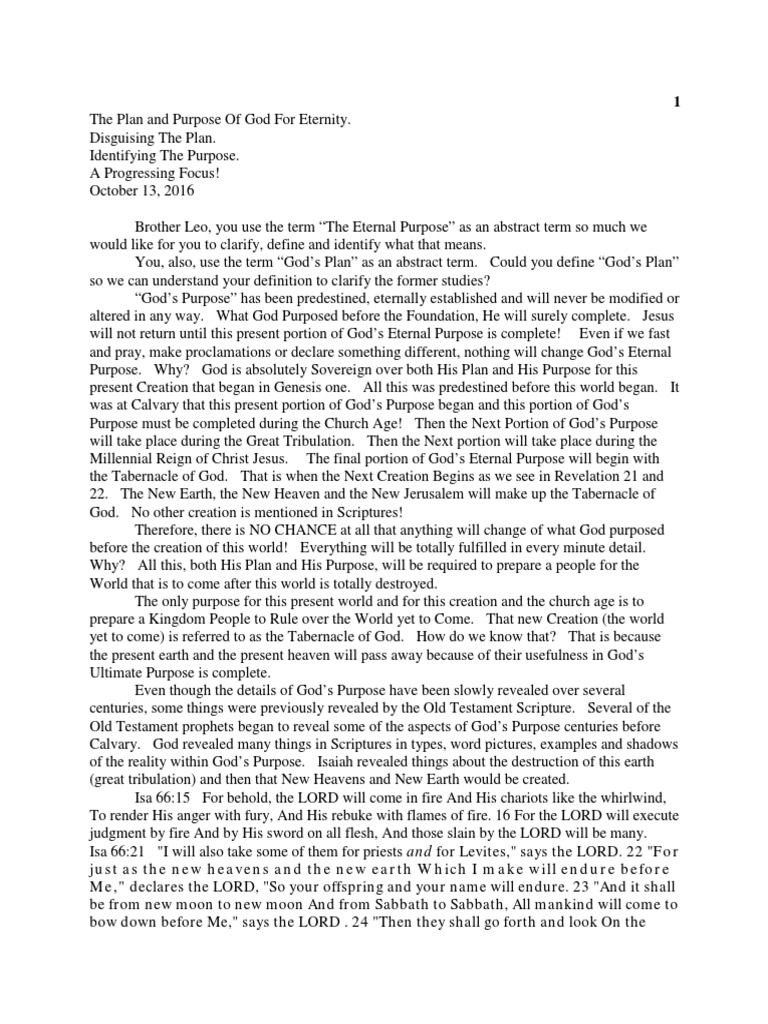 Plan and Purpose of God For Eternity | Download Free PDF | Jesus | New ...