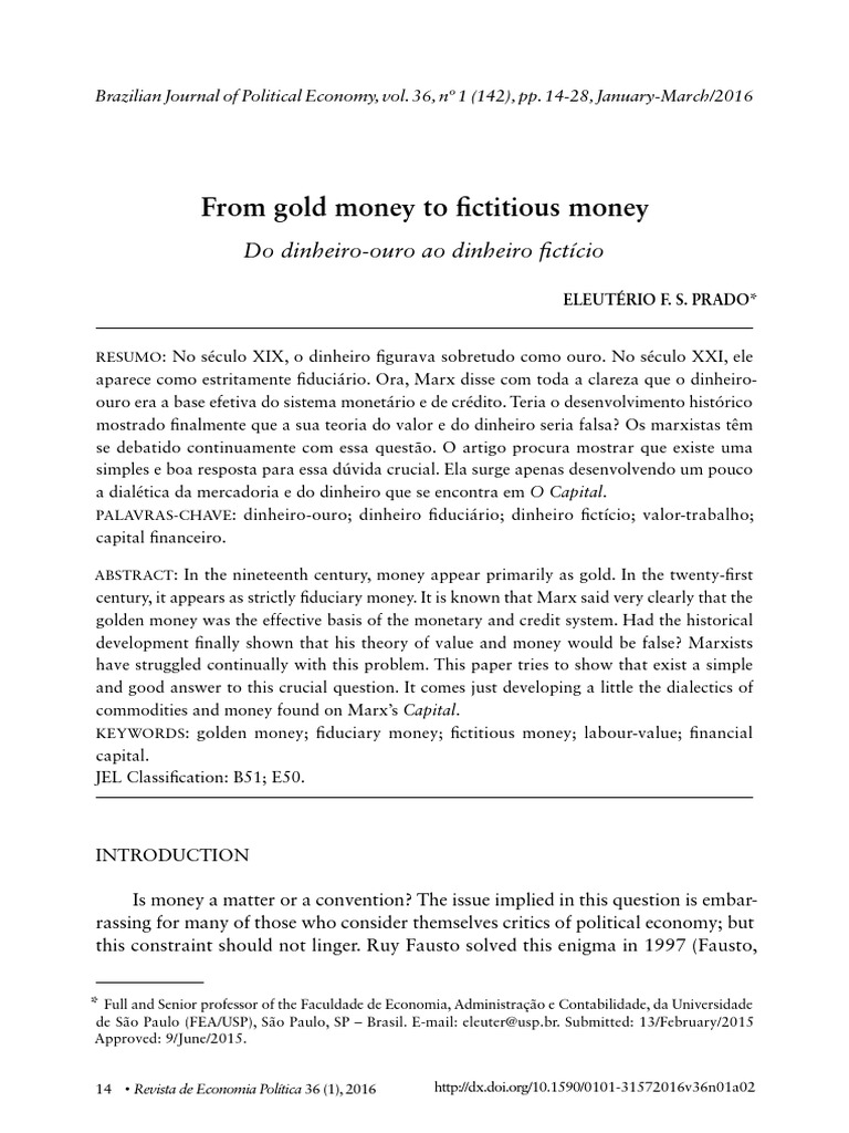 Prado, E. (2016) - From Gold Money To Fictitious Money | PDF ...