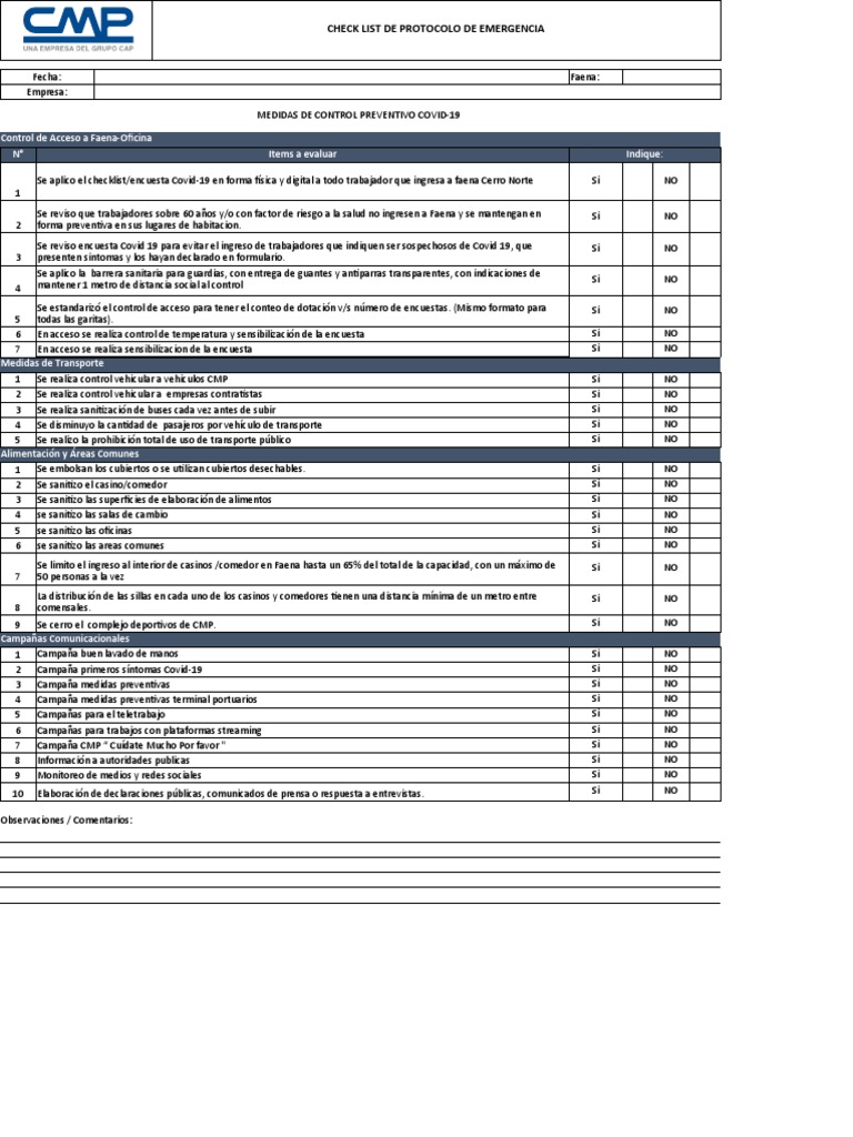Check List Preventivo Emergencia Cap | PDF
