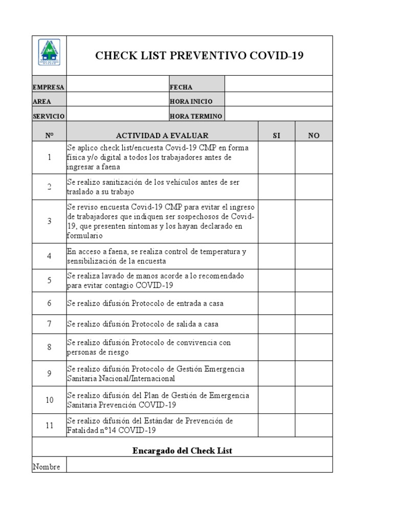 Check List Preventivo COVID-19 SMCF | PDF