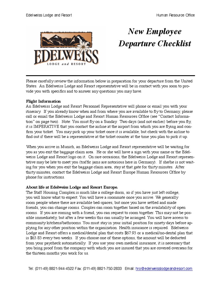 New Employee Departure Checklist: Flight Information | PDF | Paycheck ...