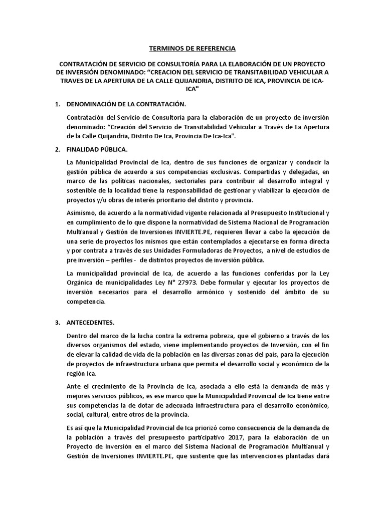 Tdr-Uf Modelo | Descargar gratis PDF | Presupuesto | Oferta (economía)