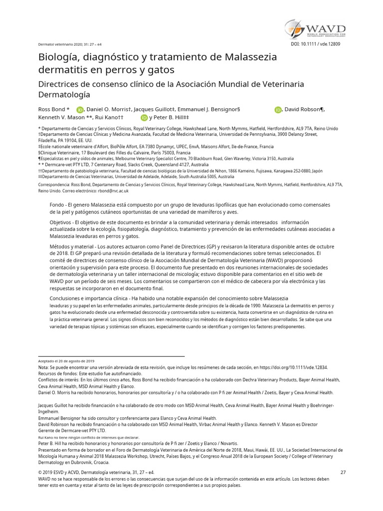 2020 Bond. Biology, Diagnosis and Treatment of Malassezia Dermatitis in ...