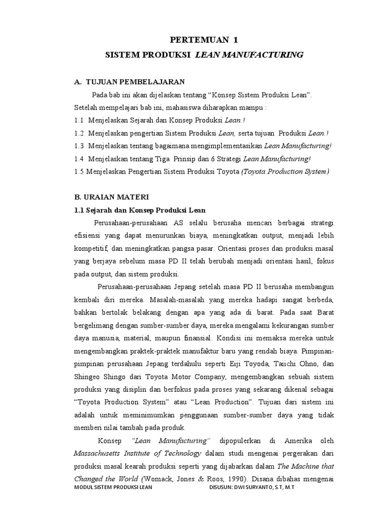 Pertemuan Ke 1 Sistem Produksi Lean Manufacturing | PDF