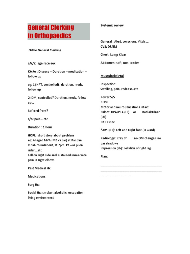 Orthopedic Progress Notes Template | PDF | Human Leg | Anatomical Terms ...