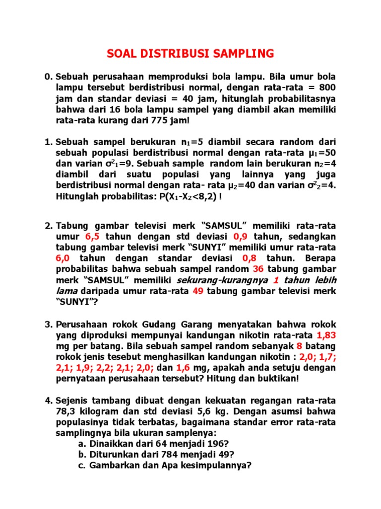 Soal Distribusi Sampling: Sekurang-Kurangnya Tahun Lebih Lama | PDF ...