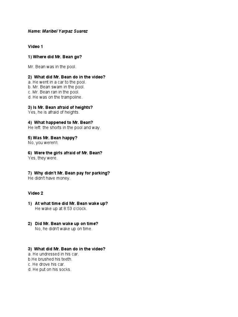 Mr. Bean Worksheet | PDF