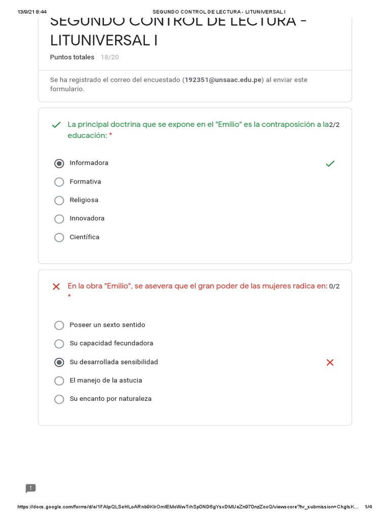 Segundo Control de Lectura - Lituniversal I | PDF | Emile, o sobre educación | Jean-Jacques Rousseau