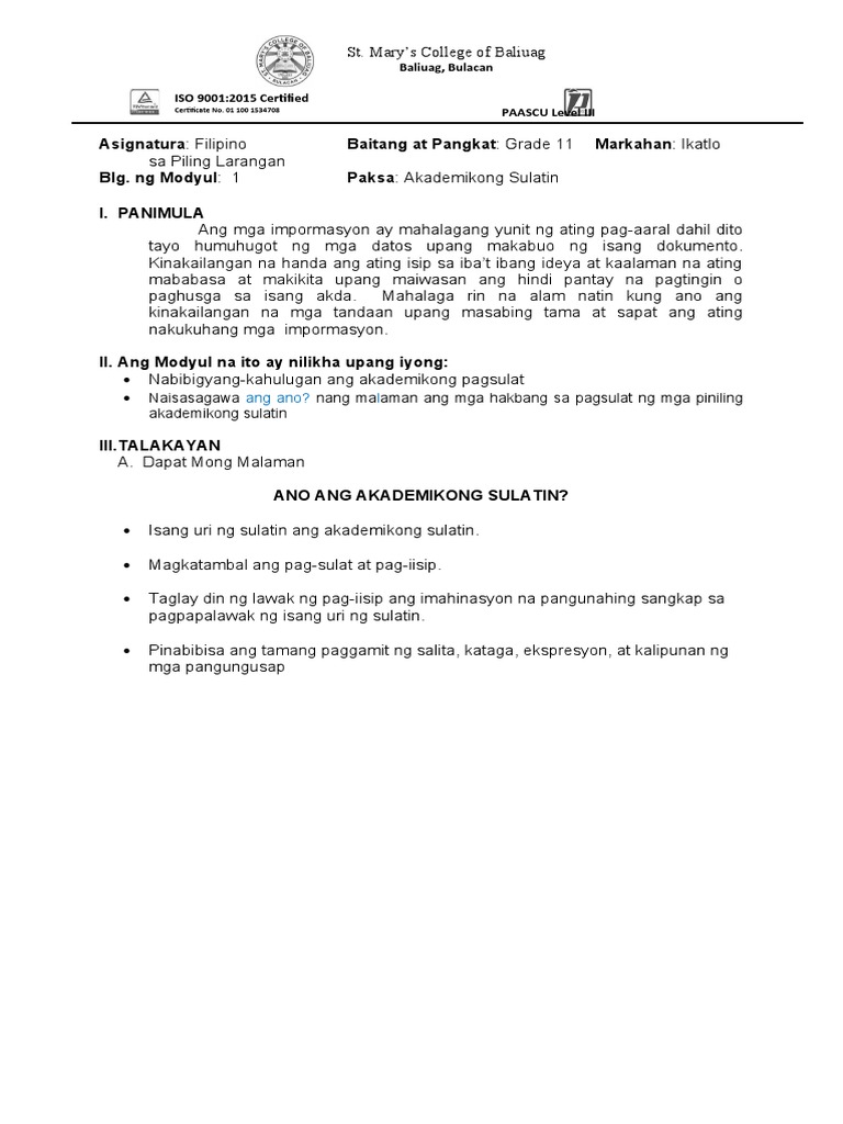 MODULE 6 3rd Quarter Grade 11 | PDF