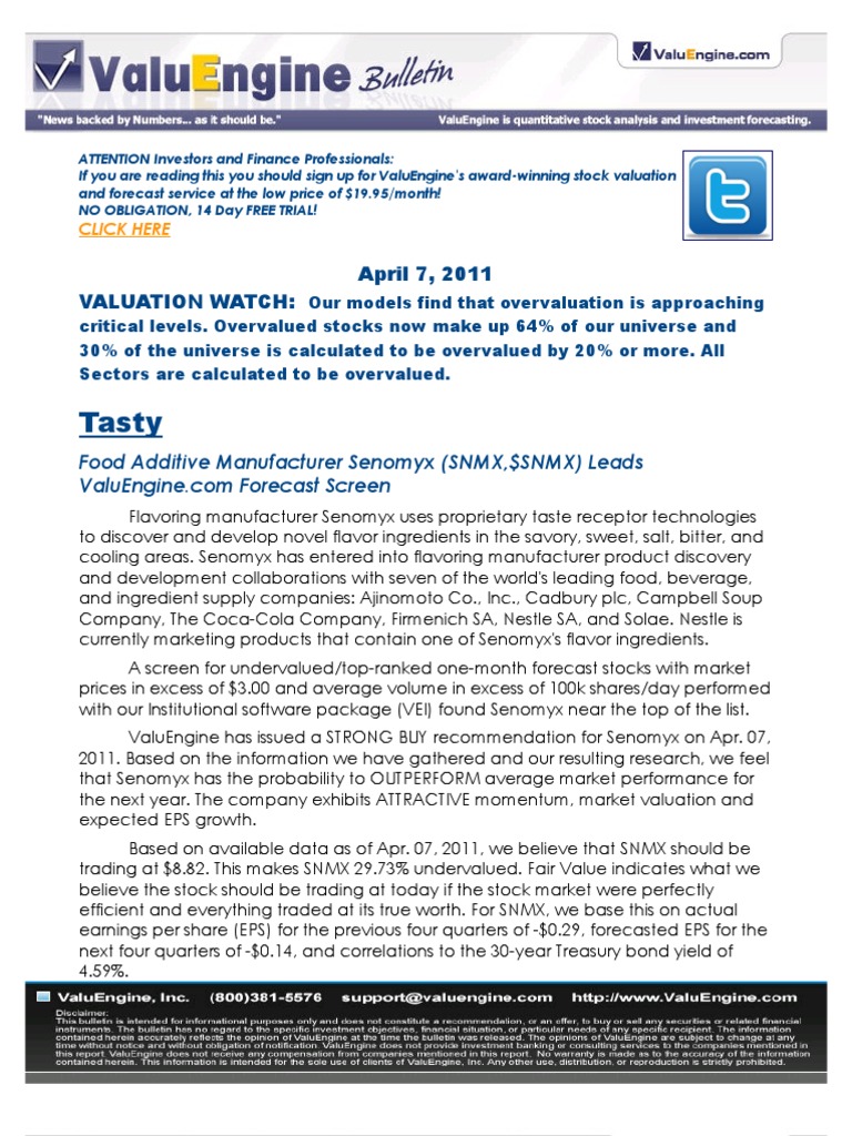 Food Additive Manufacturer Senomyx (SNMX,$SNMX) Leads ValuEngine - Com ...