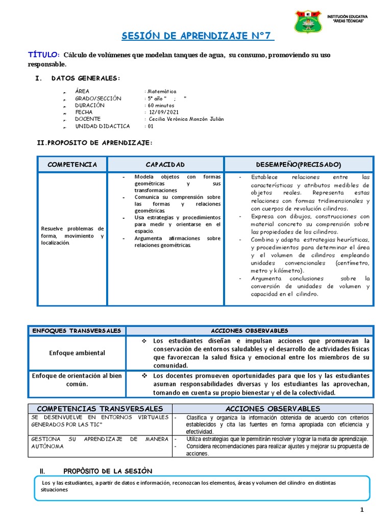 Sesión de Aprendizaje 7 Matemática 5° | PDF | Evaluación | Aprendizaje