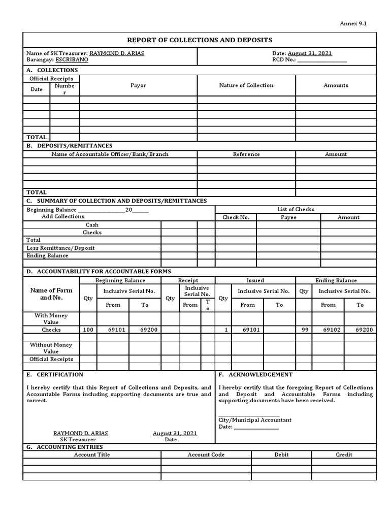 Monthly Collections and Deposits Report | PDF | Payments | Cheque