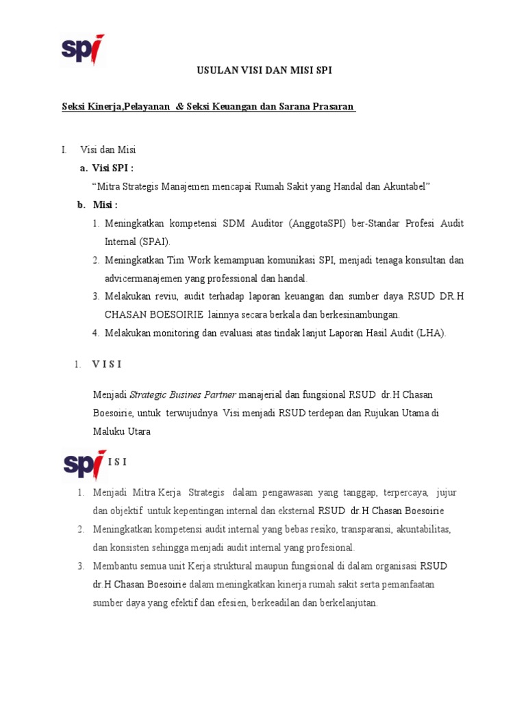 Usulan Visi Dan Misi Spi | PDF