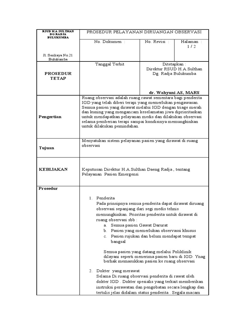 Sop Di Ruang Observasi | PDF