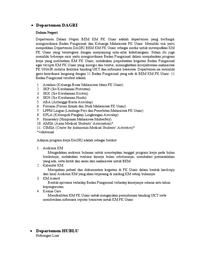 Materi Proker Bem FK Unair | PDF