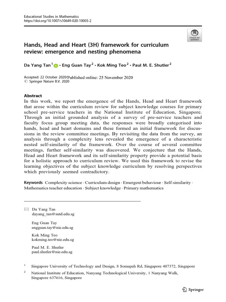Hands, Head and Heart (3H) Framework For Curriculum Review - Emergence ...