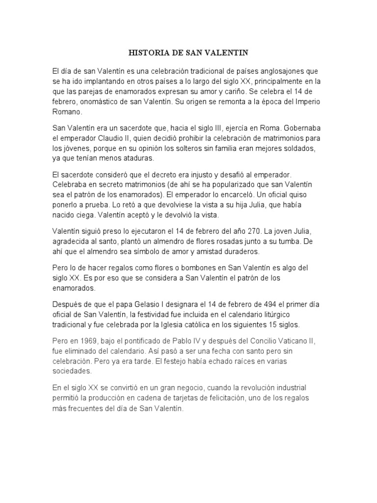 Historia de San Valentín y su legado | PDF