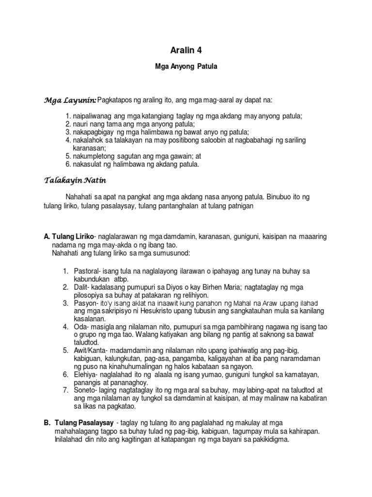 Aralin 4 - Akdang Patula-1 | PDF