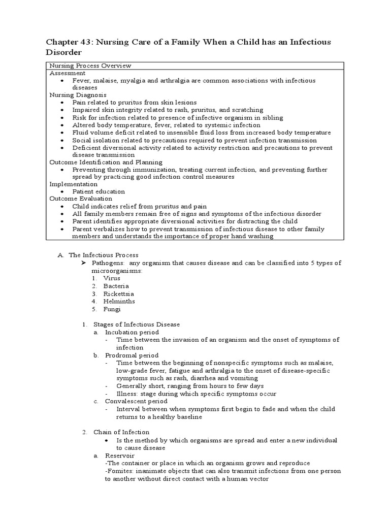 Chapter 43: Nursing Care of A Family When A Child Has An Infectious ...