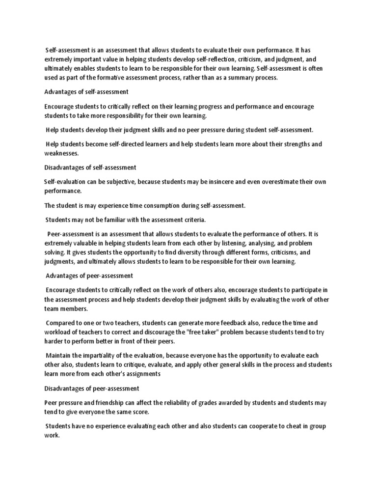 Self And Peer Assessment Pdf Educational Assessment