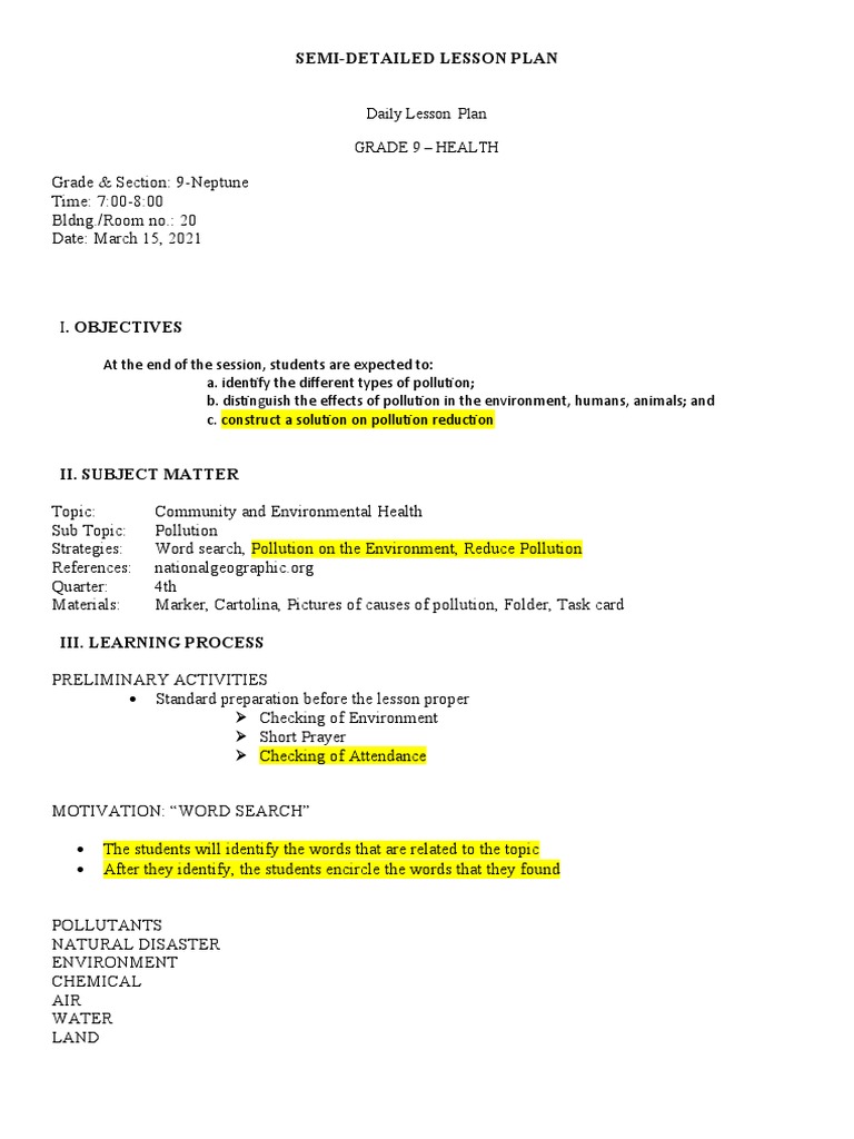 Types of Pollution Lesson Plan | PDF | Lesson Plan | Pollution