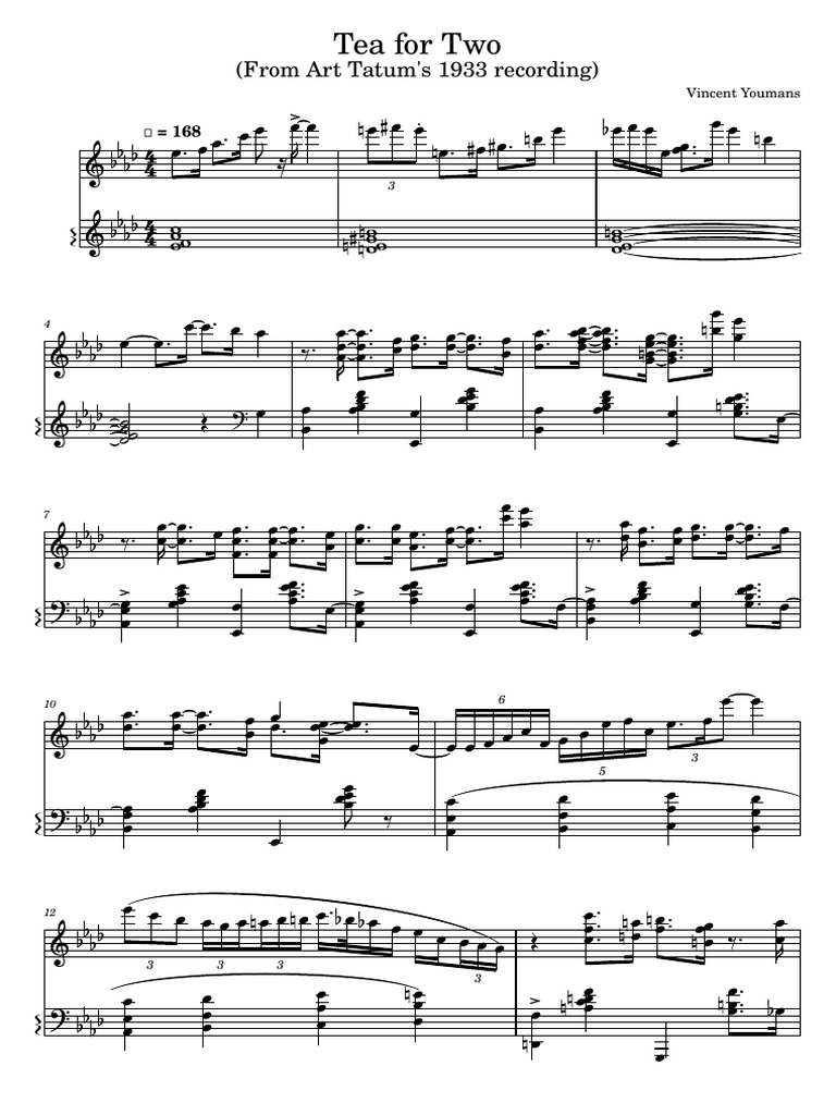 Tea For Two: (From Art Tatum's 1933 Recording) | PDF | American Music ...
