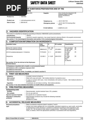 MSDS Lithium Grease EP2 PDF Water Safety, 53% OFF