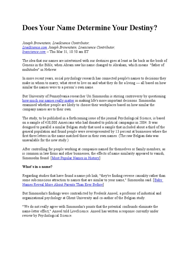 Does Your Name Determine Your Destiny | PDF | Science | Cognition