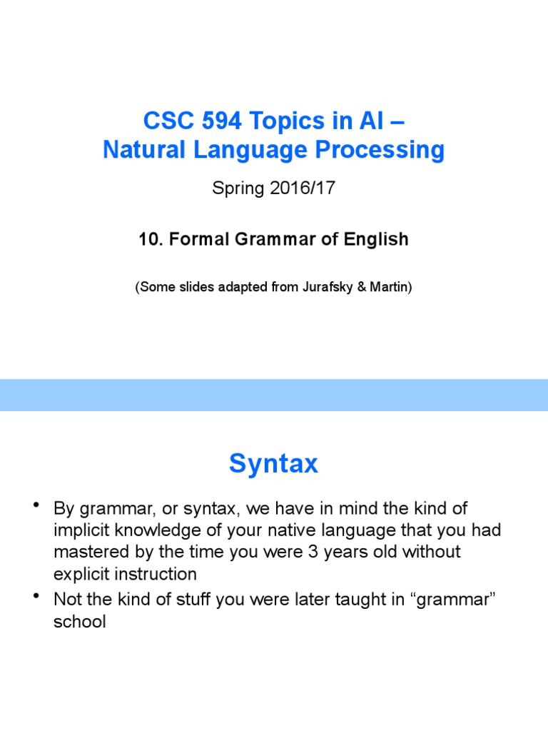 CSC 594 Topics in AI - Natural Language Processing: Spring 2016/17 | PDF | Parsing | Phrase