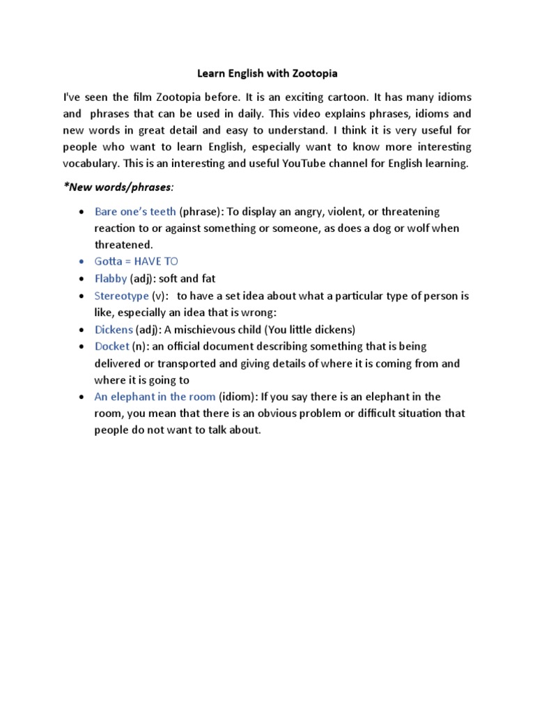 Learn English Through Zootopia Phrases | PDF | Foreign Language Studies ...