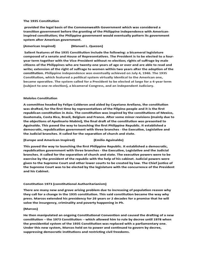 The 1935 Constitution | PDF | World Politics | President Of The Philippines
