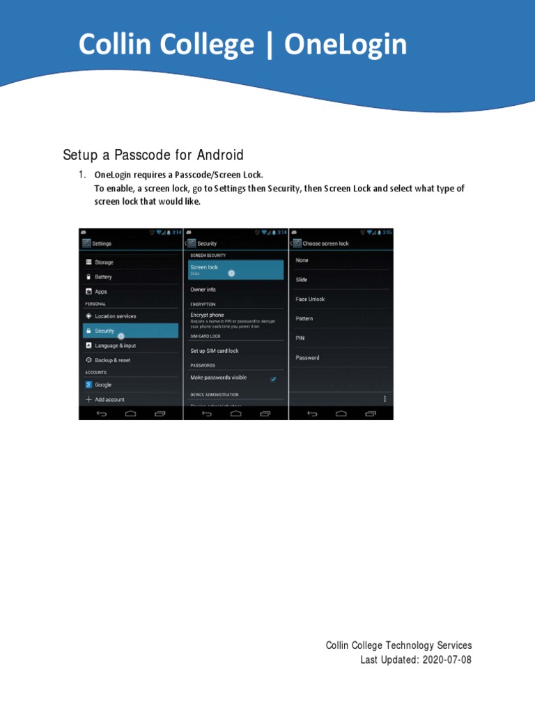 Collin College - Onelogin: Setup A Passcode For Android | PDF