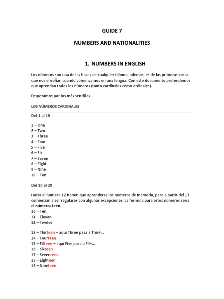 Numbers and Nationalities | PDF | Lingüística