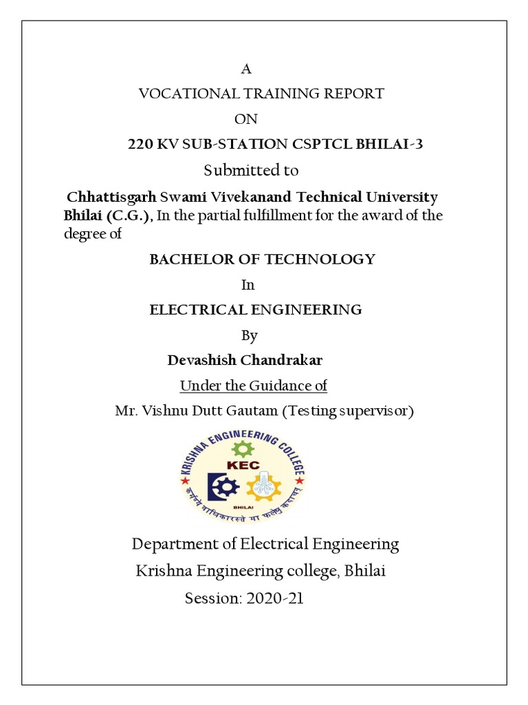 Submitted To: 220 KV Sub-Station CSPTCL Bhilai-3 | PDF | Electrical ...