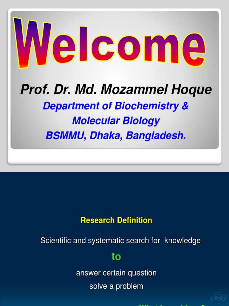 Prof. Dr. Md. Mozammel Hoque: Department of Biochemistry & Molecular Biology BSMMU, Dhaka ...