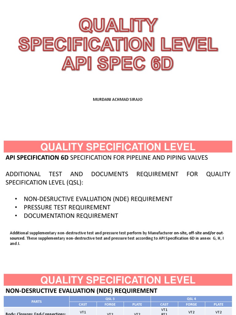 API 6D Quality Specification Levels Guide | PDF | Mechanical ...