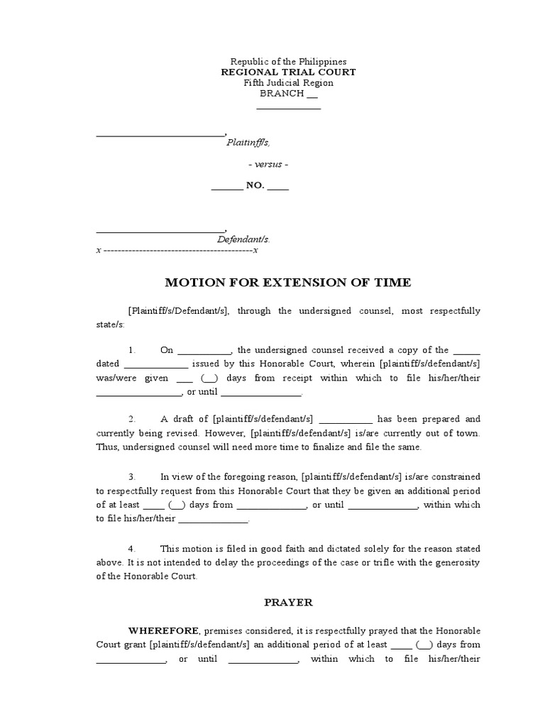 Motion For Extenstion Motex Template 2 | PDF | Courts | Government ...