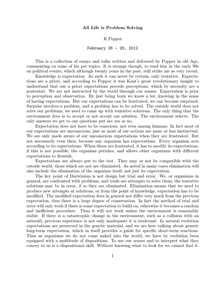 All Life Is Problem Solving - Karl Popper - Introduction Summary Only ...