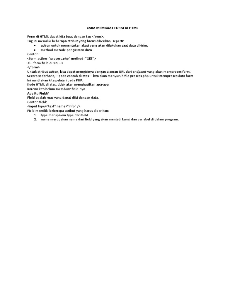Cara Membuat Form Di HTML | PDF