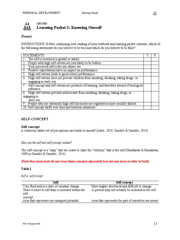 Quiz PD | PDF | Self Concept | Self Esteem