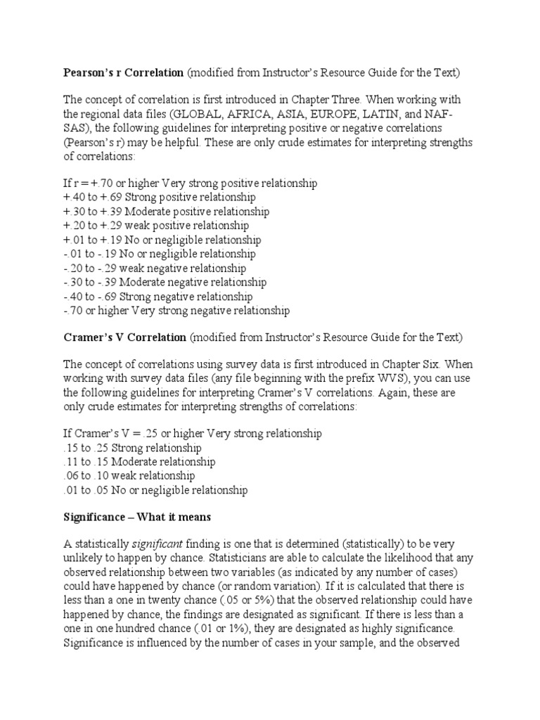 Pearson's R Correlation (Modified From Instructor's Resource Guide For The Text) | PDF ...