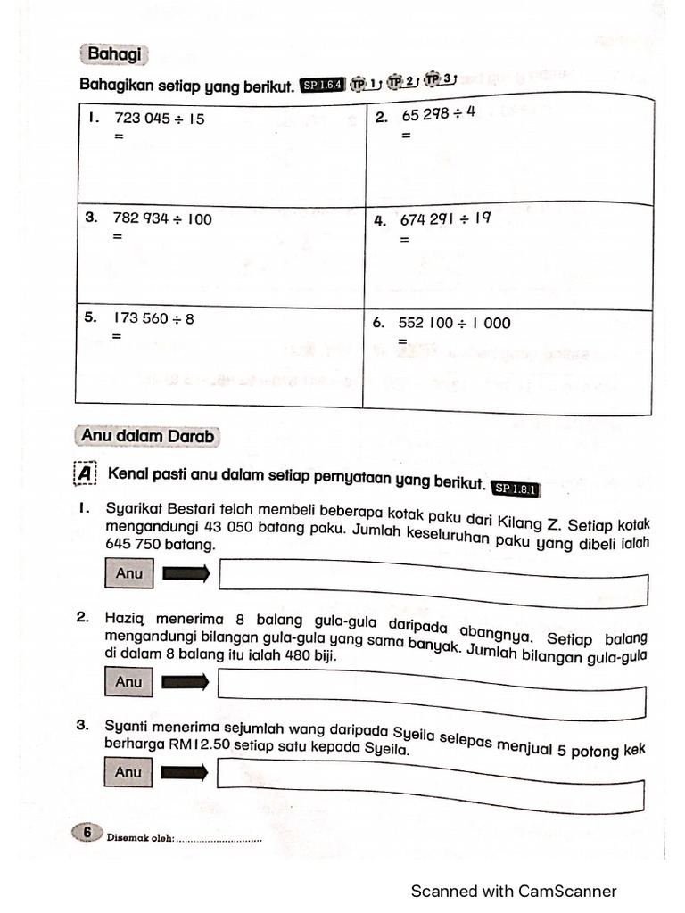 Matematik Tahun 5 (Anu Dalam Bahagi Dan Darab) | PDF