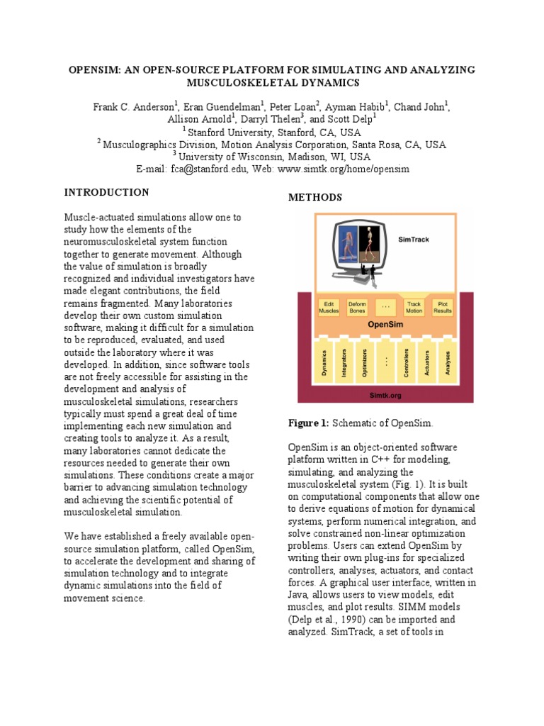 Opensim An Open Source Platform For Simulating And Analyzing Musculoskeletal Dynamics Pdf
