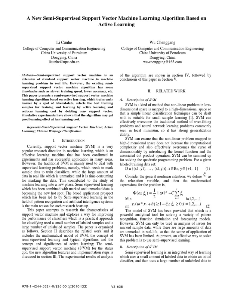 A New Semi-Supervised Support Vector Machine Learning Algorithm Based On Active Learning | PDF ...