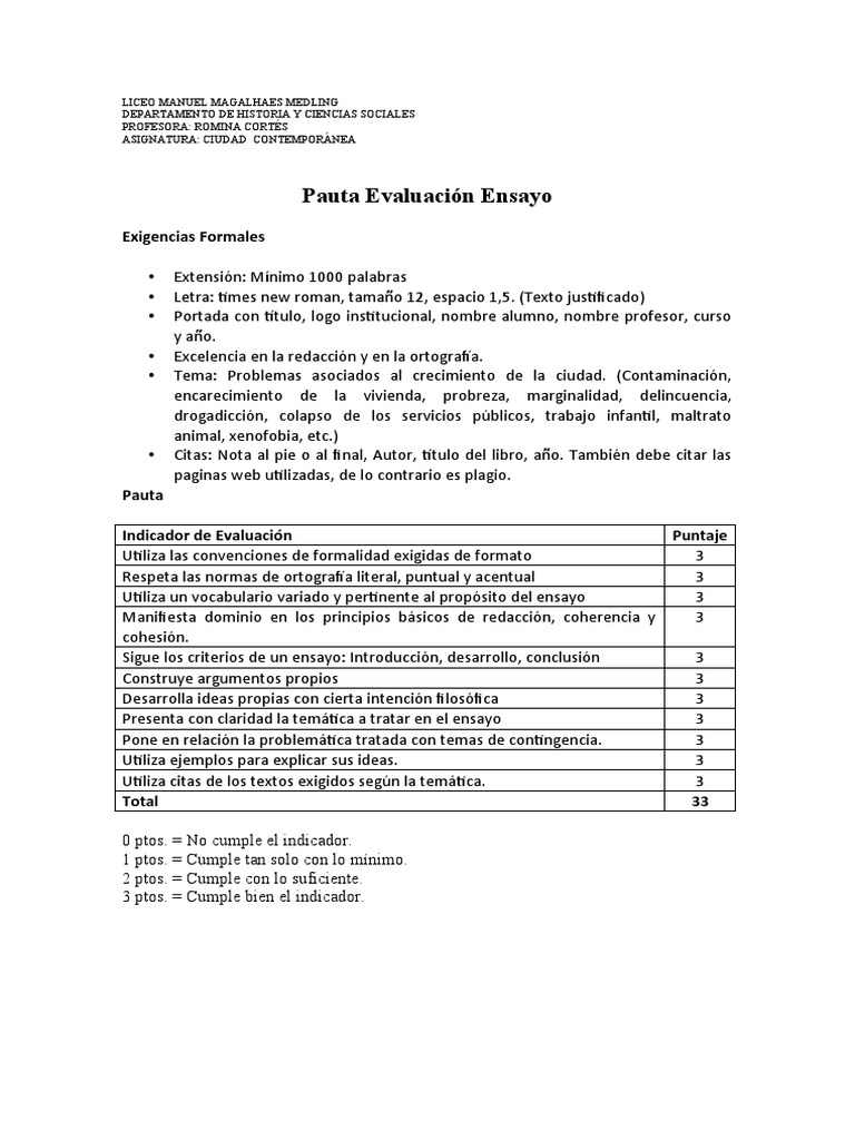 Pauta Evaluación Ensayo III | PDF | Ensayos