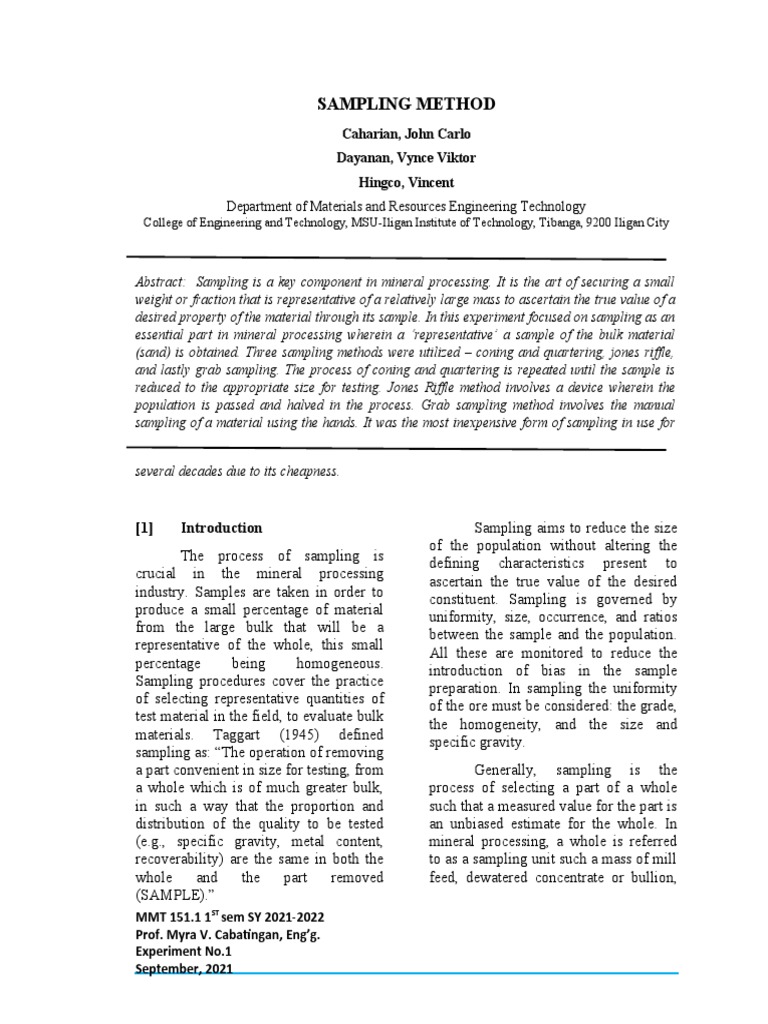 Sampling Method: Caharian, John Carlo Dayanan, Vynce Viktor Hingco, Vincent | Download Free PDF ...