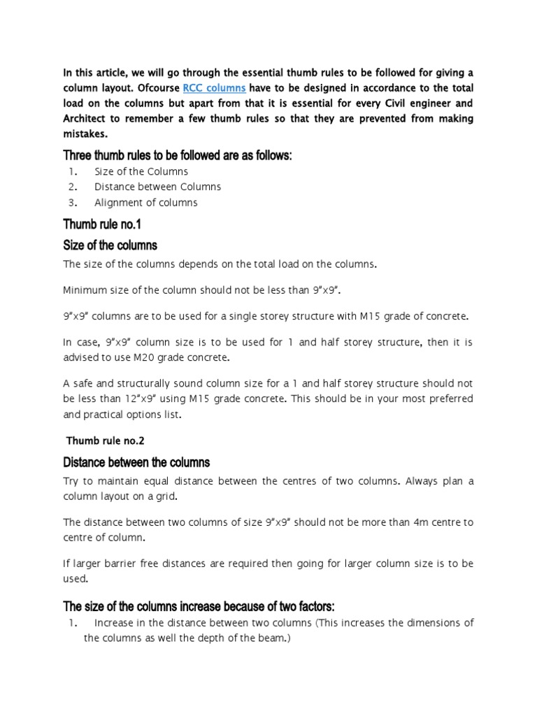 Three Thumb Rules To Be Followed Are As Follows:: RCC Columns ...