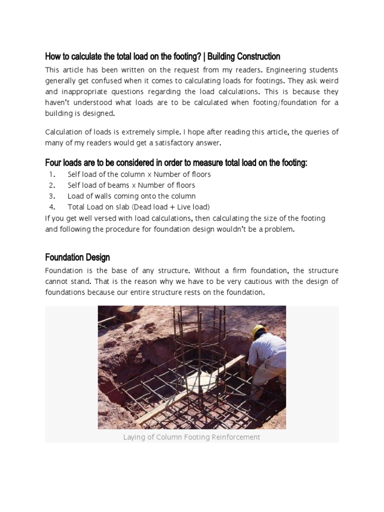 Column Footing Load Calculation Guide | PDF | Foundation (Engineering ...