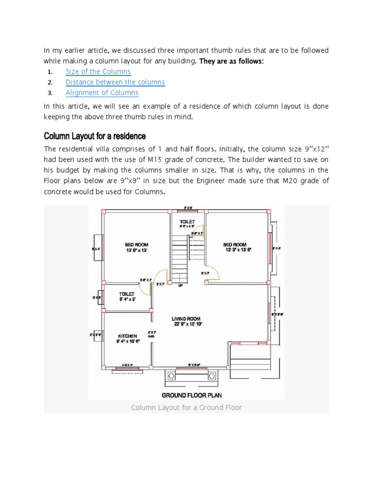 Column Layout For A Residence: Size of The Columns Distance Between The ...