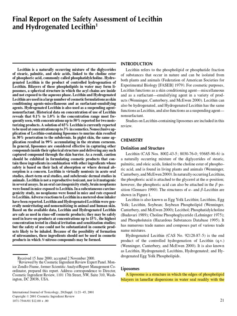 Final Report On The Safety Assessment of Lecithin and Hydrogenated ...